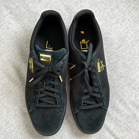 Puma | Shoes | Puma Black Suede And Gold Sneakers | Poshmark